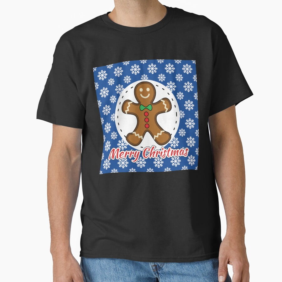 Gingerbread Man On A Blue Snowflake Pattern Graphic Unisex T-Shirt, up ...