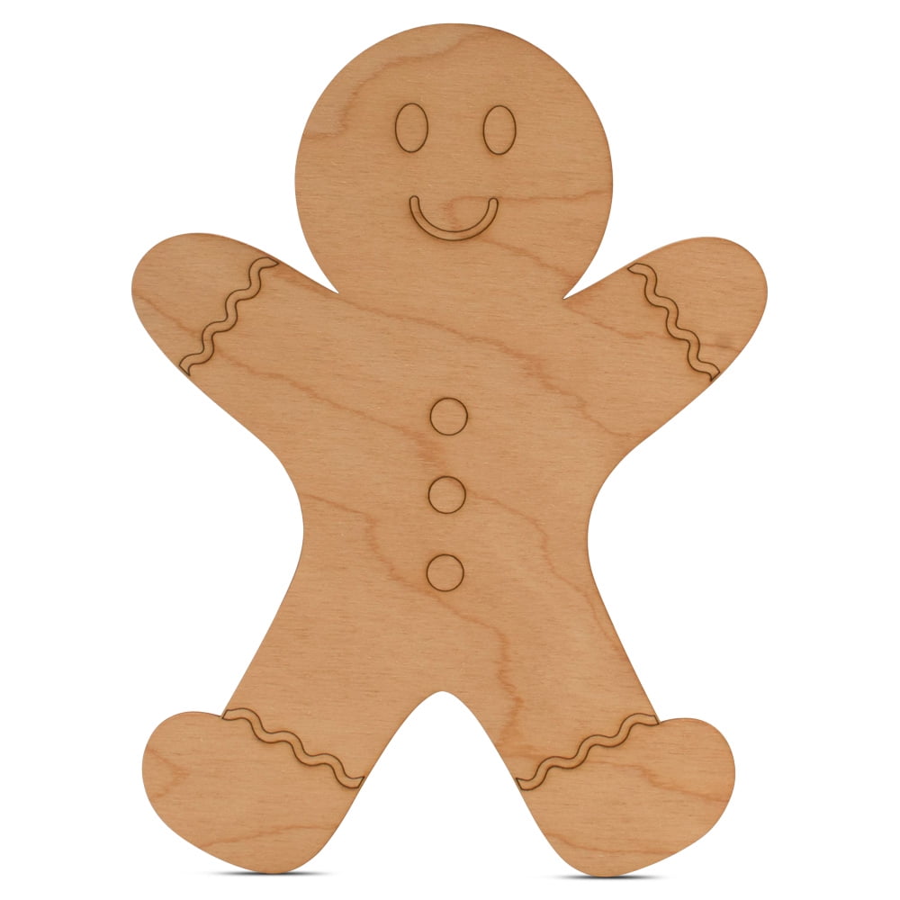 Gingerbread Man Ornament 6 inch, Pack of 5 Small Wood Cutouts for ...