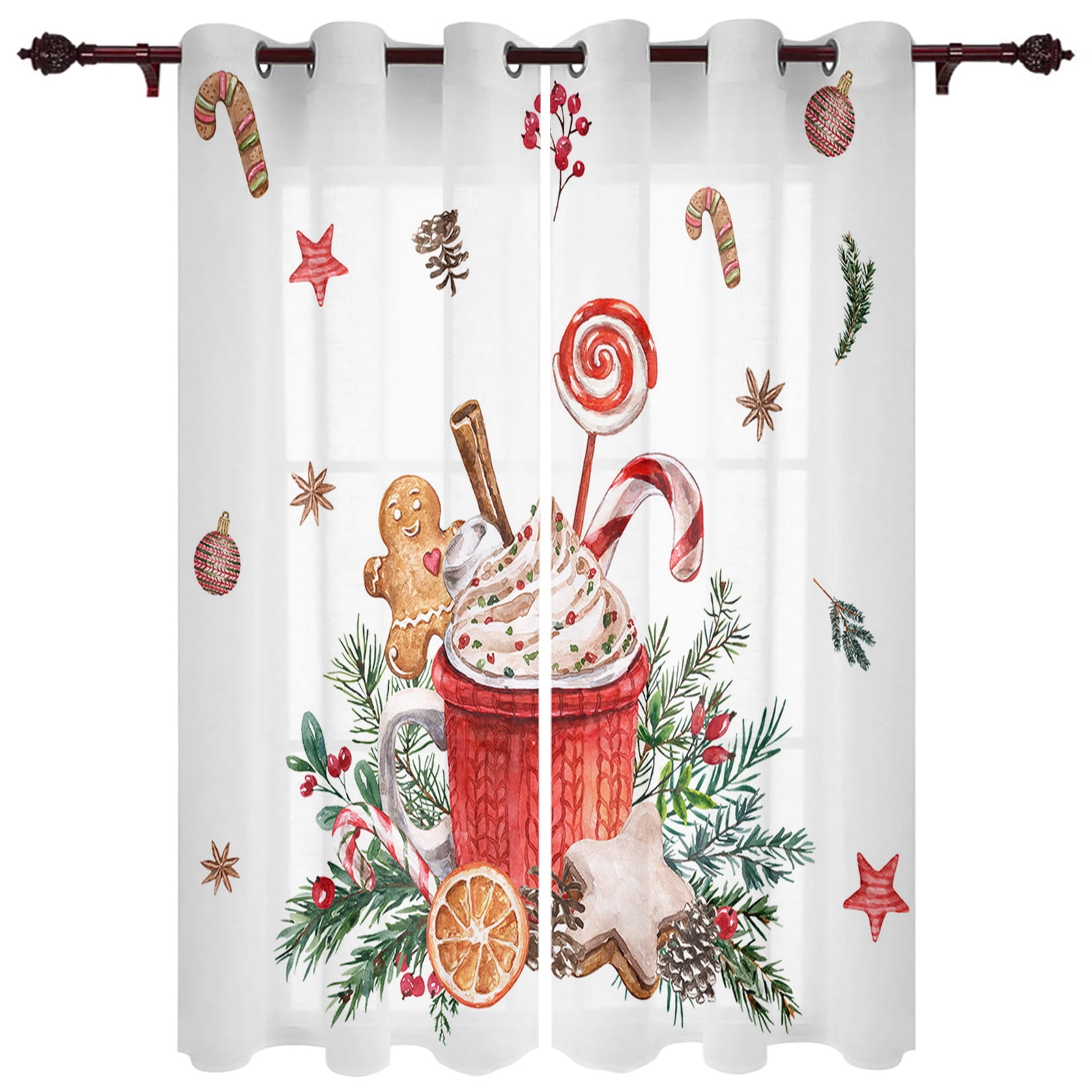 Gingerbread Man Pine Needles Window Curtains for Living Room Bedroom ...
