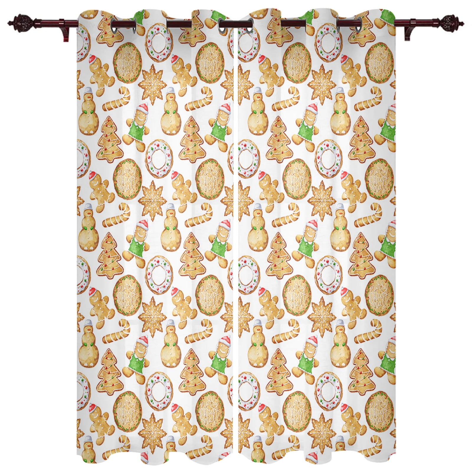 Gingerbread Man Pine Needles Window Curtains for Living Room Bedroom ...