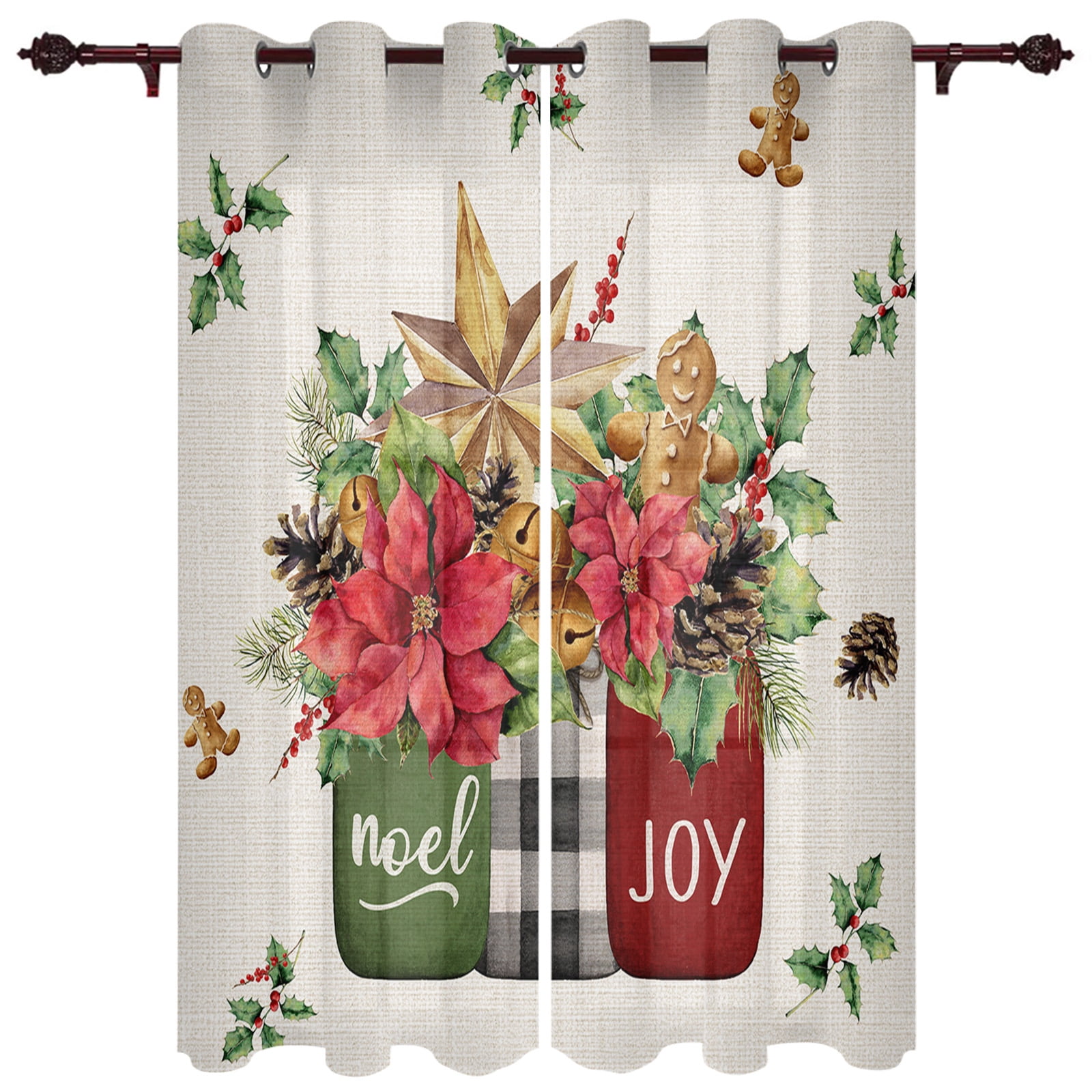 Gingerbread Man Pine Needles Window Curtains for Living Room Bedroom ...