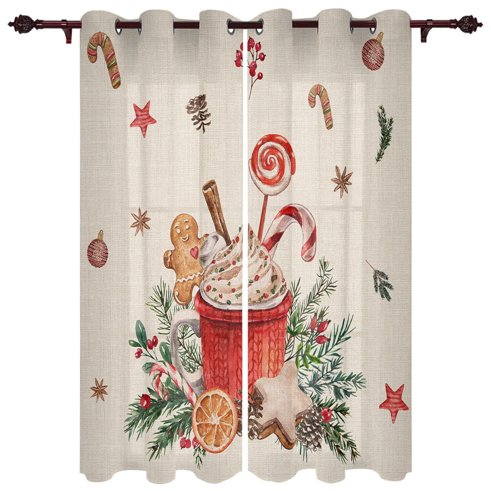 Gingerbread Man Pine Needles Window Curtains for Living Room Bedroom ...