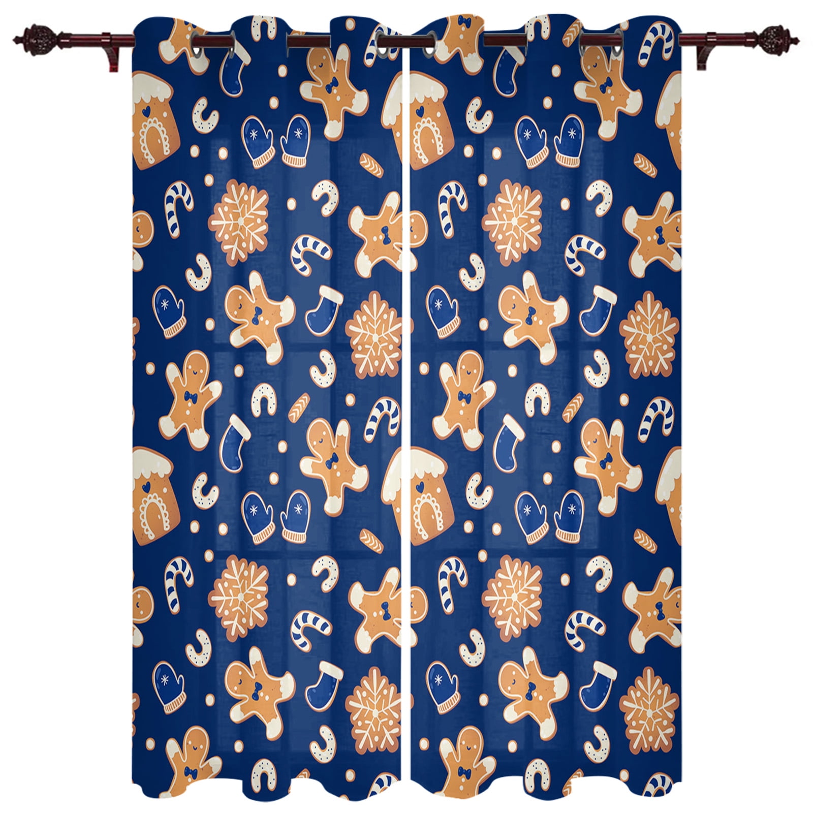 Gingerbread Man Pine Needles Window Curtains for Living Room Bedroom ...