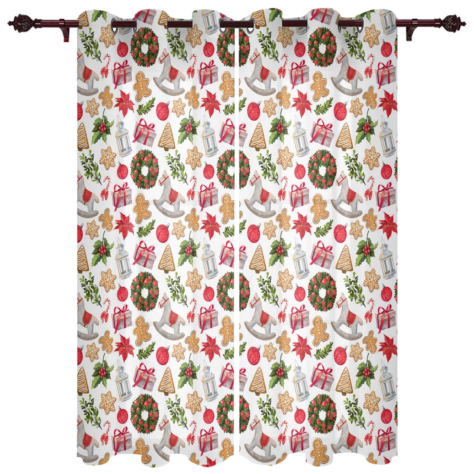 Gingerbread Man Pine Needles Window Curtains for Living Room Bedroom ...