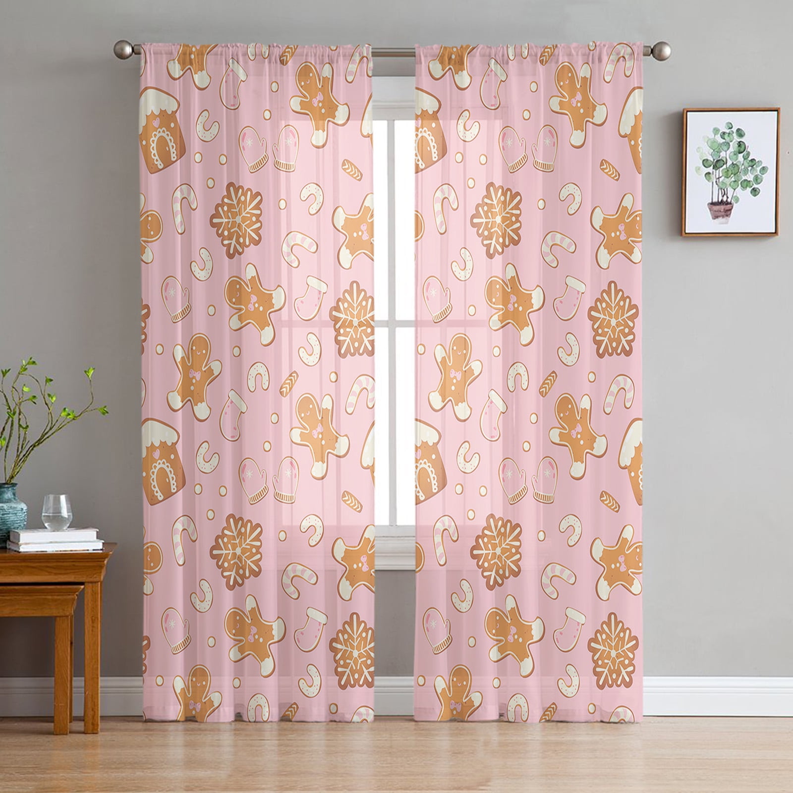 Gingerbread Man Pink Window Tulle Curtains for Living Room Kitchen Home ...
