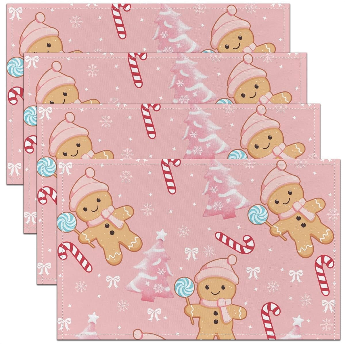 Gingerbread Man Placemats - Pink Bow Tie Christmas Tree Place Mat Set ...