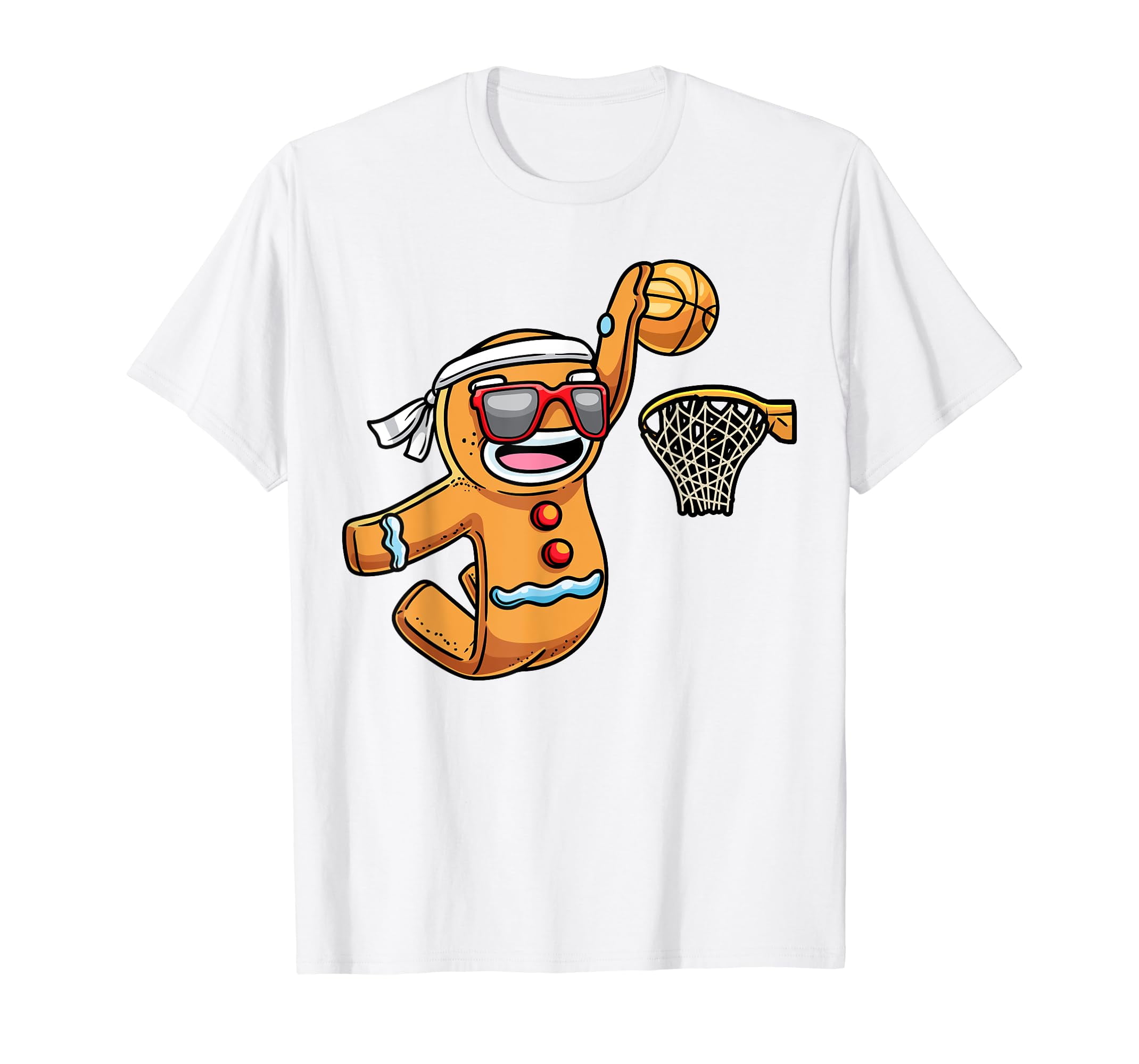 Gingerbread Man Playing Basketball Christmas Xmas T-Shirt White Tee ...
