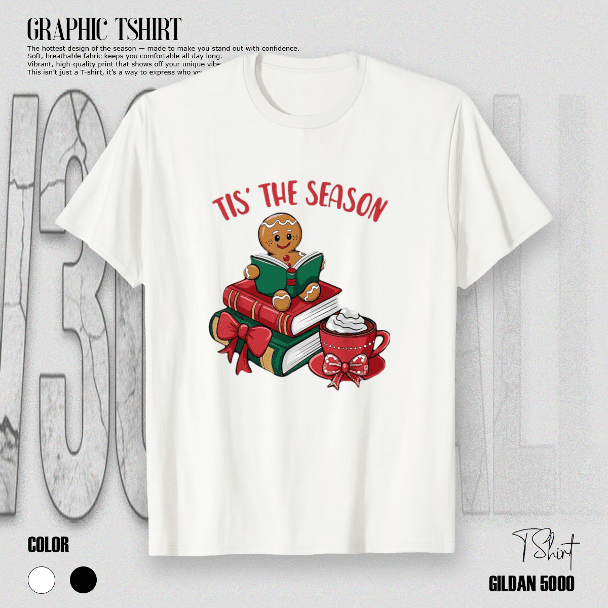 Gingerbread Man Reading Book Nerd Christmas Bookish Unisex T-Shirt up ...