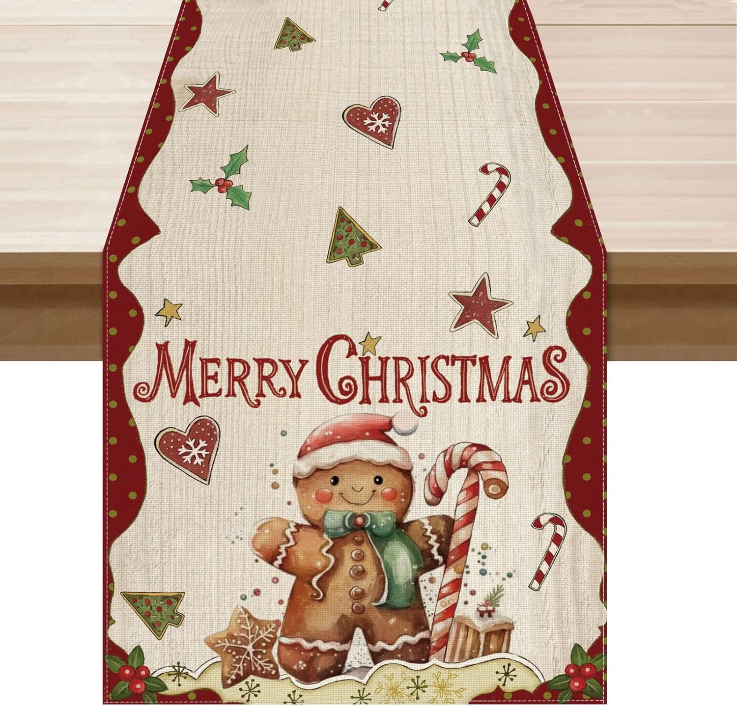 Gingerbread Man Red Merry Christmas Winter Xmas Cloth Table Runner ...
