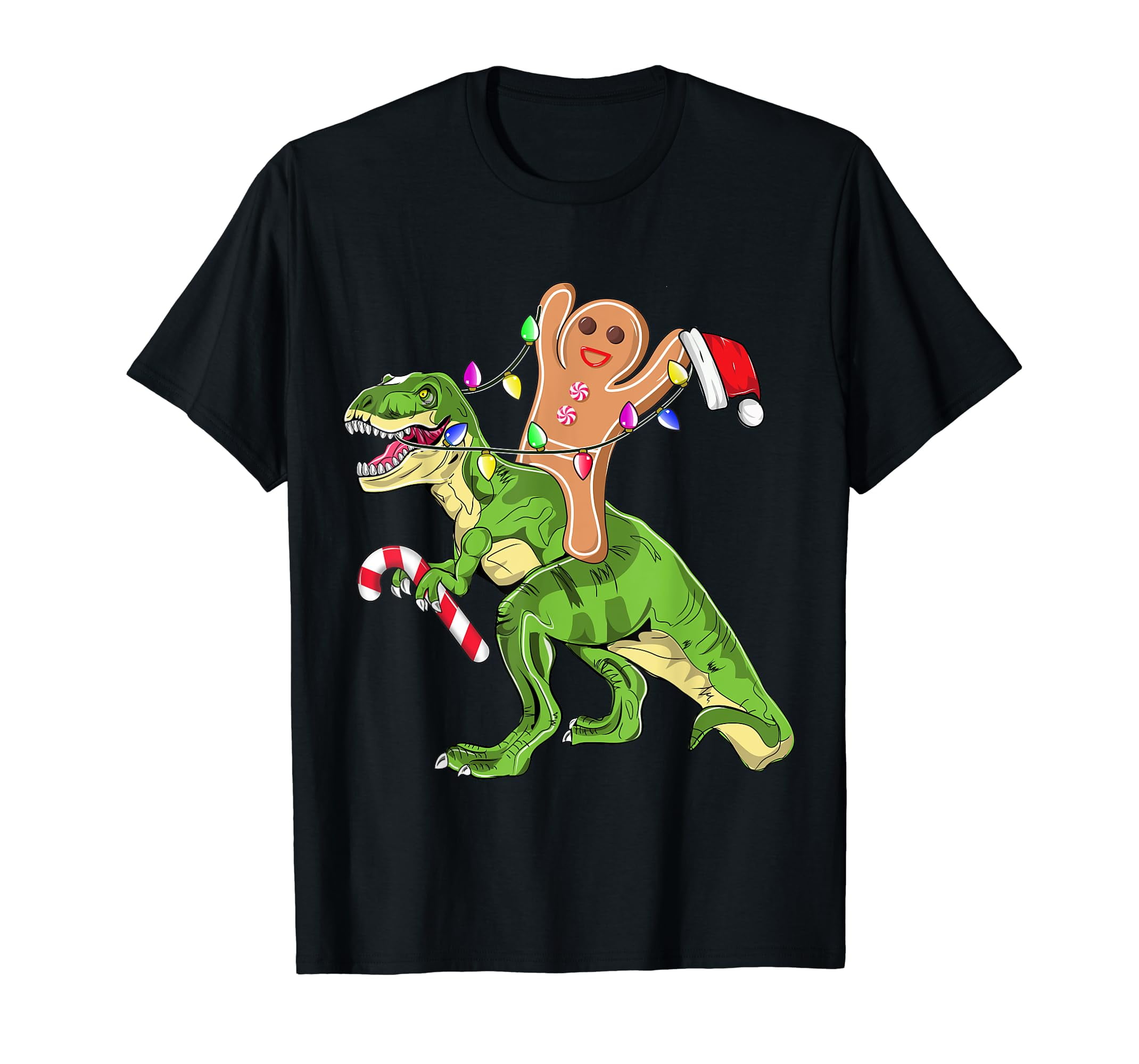 Gingerbread Man Riding Dinosaur T rex Christmas Boys Men T-Shirt ...