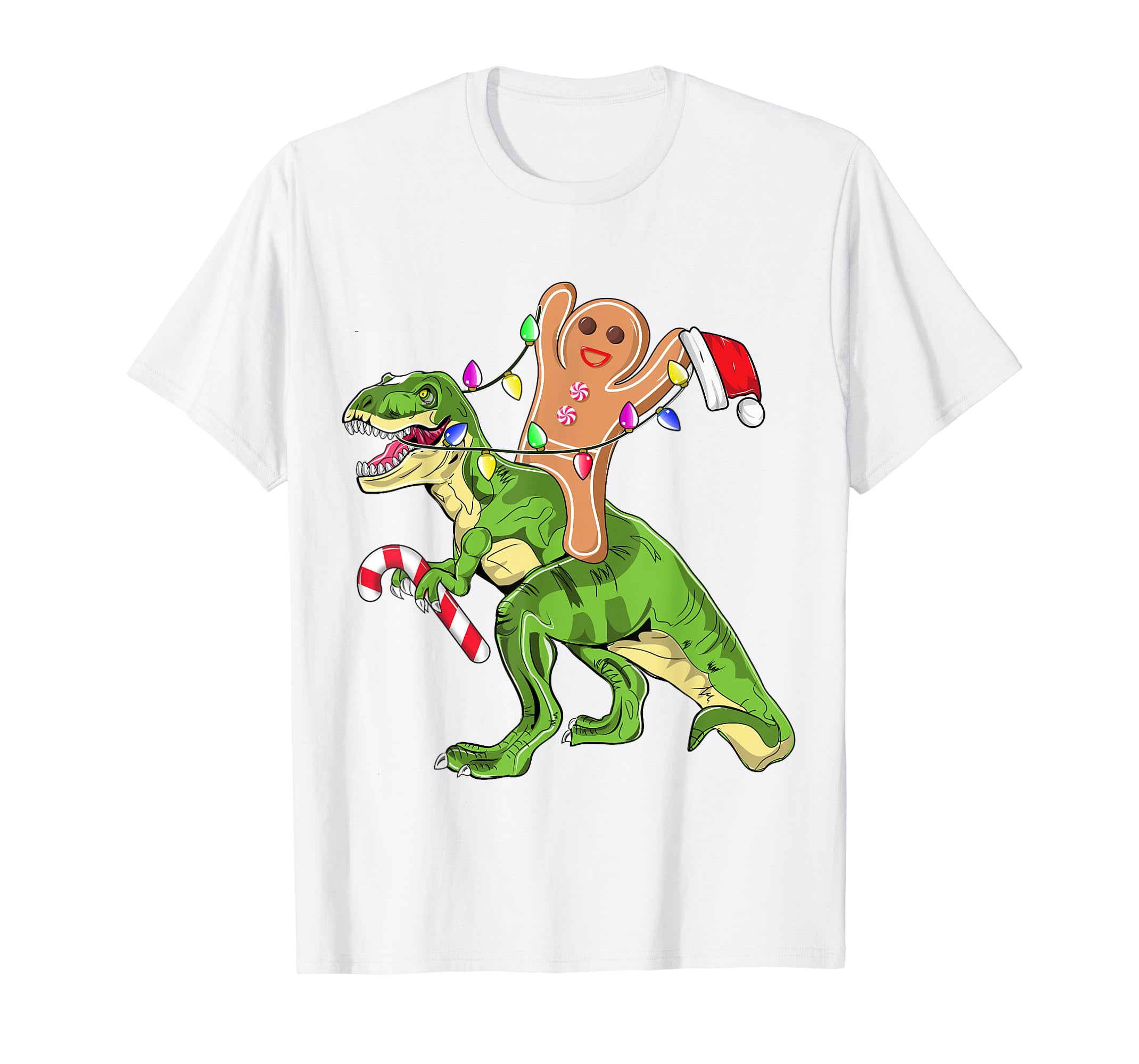 Gingerbread Man Riding Dinosaur T rex Christmas Men T-Shirt White Tee ...