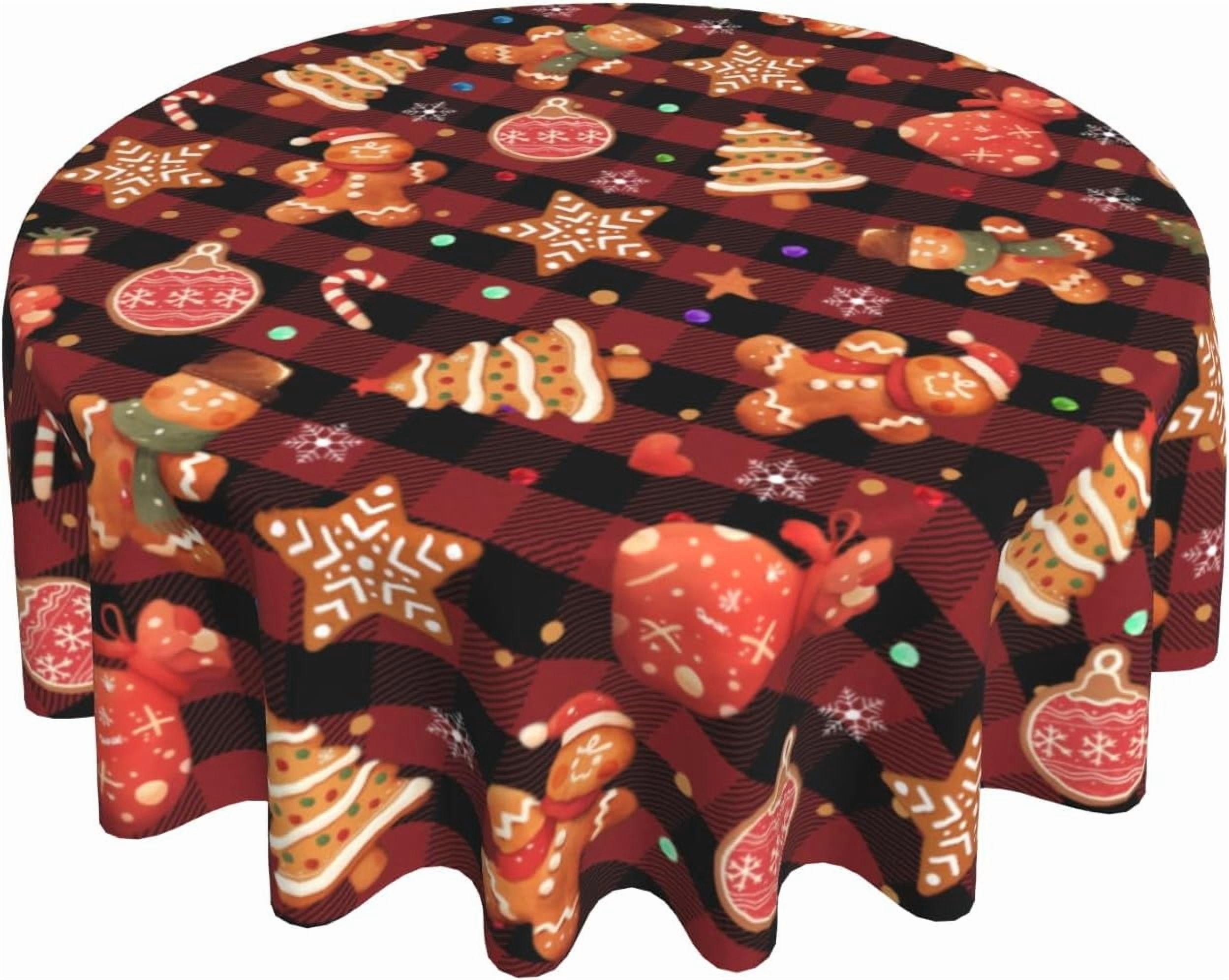 Gingerbread Man Round Tablecloth for Kitchen Dining, 60Inch Christmas ...