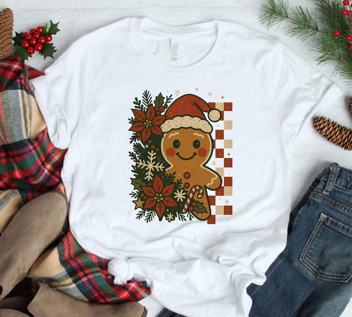 Gingerbread Man Shirt, Cute T-Shirt, Retro Gingerbread Tee, Festive ...