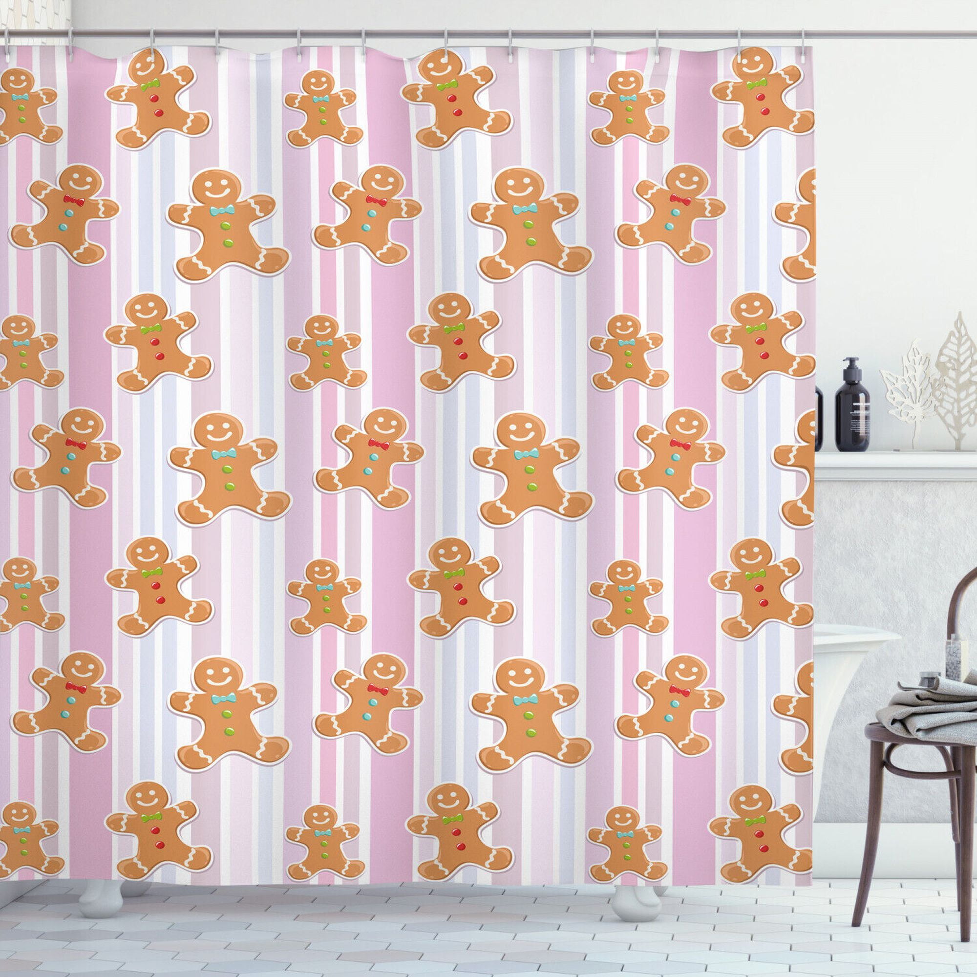 Gingerbread Man Shower Curtain Xmas Goodies Print for Bathroom ...