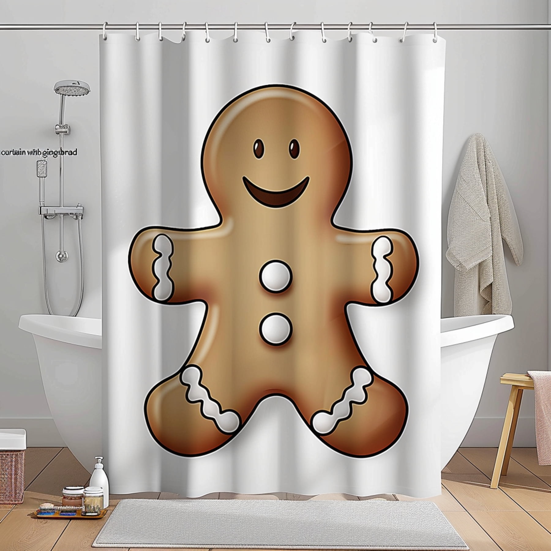 Gingerbread Man Smiling Shower Curtain 2D Digital Art Realistic Design ...
