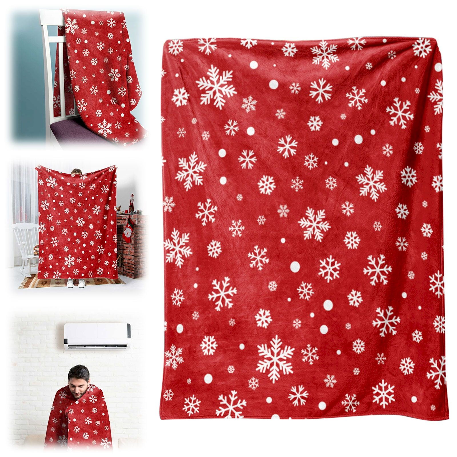 Gingerbread Man Snowflake Throw Blanket, Red Christmas Soft Warm Cozy ...