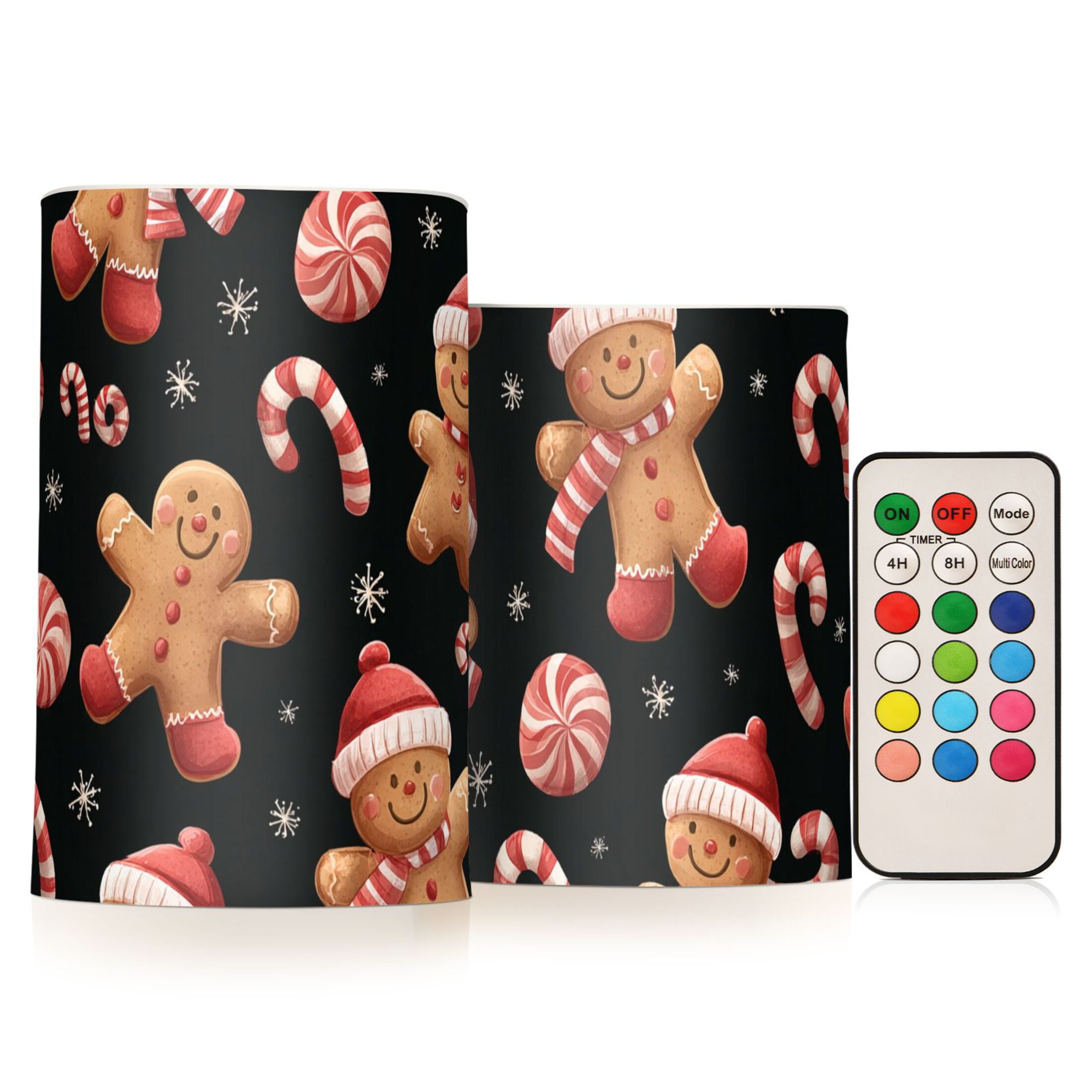 Gingerbread Man Surrounded by Candies Flickering Flameless Candles ...