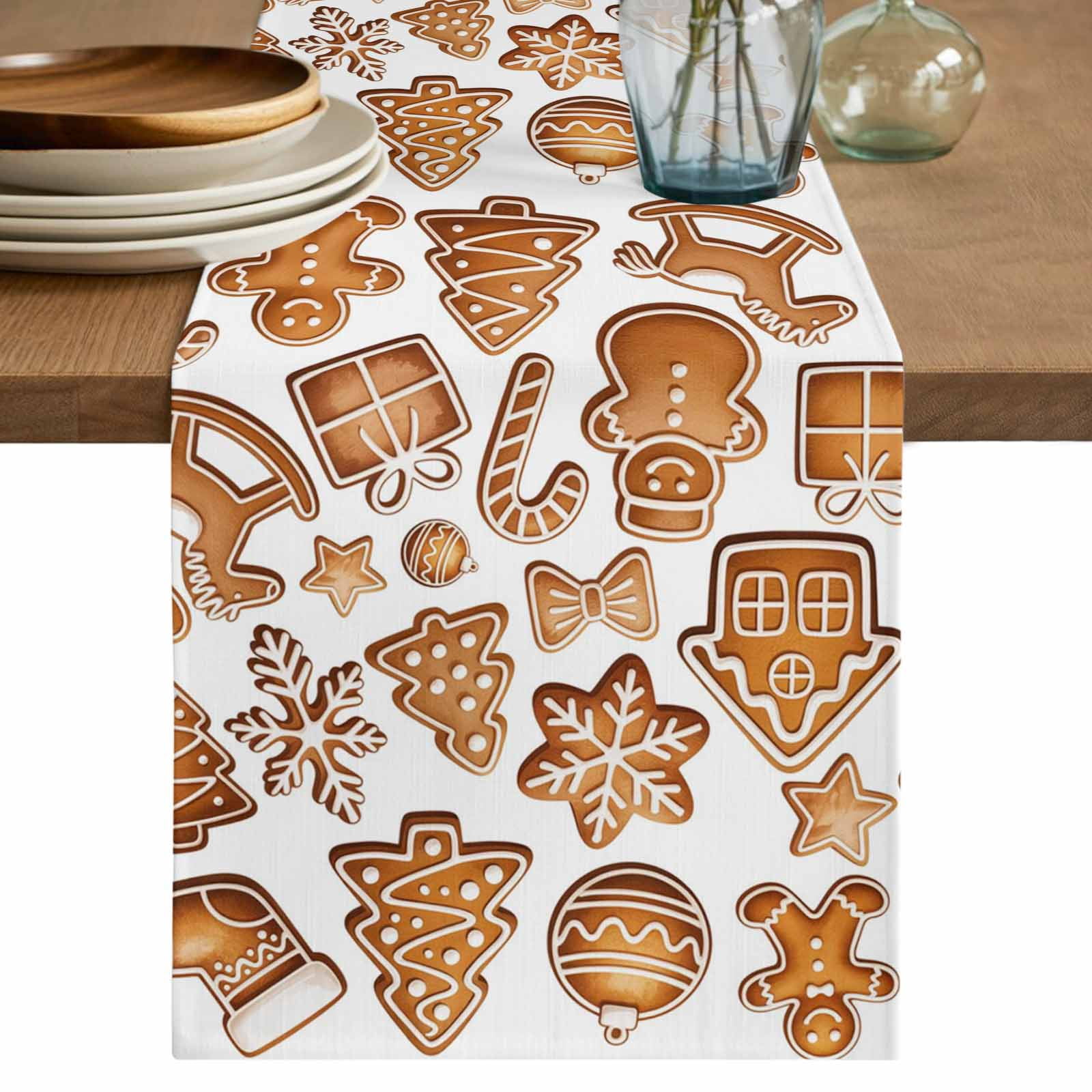 Gingerbread Man Table Runner 108 Inches, Snowflakes Xmas Trees Candy ...