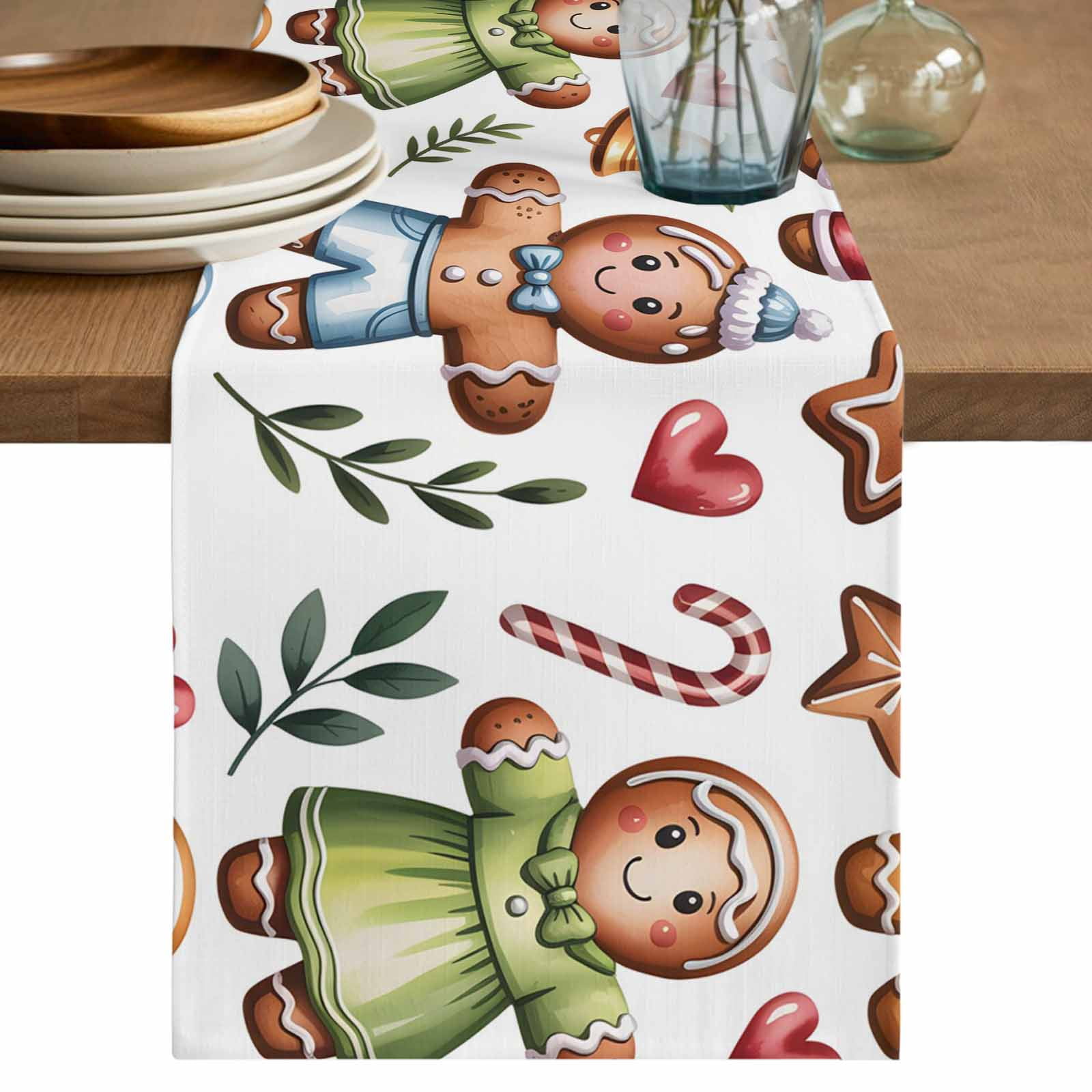 Gingerbread Man Table Runner 72 Inches, Boys Girls Candy Fruits Star ...