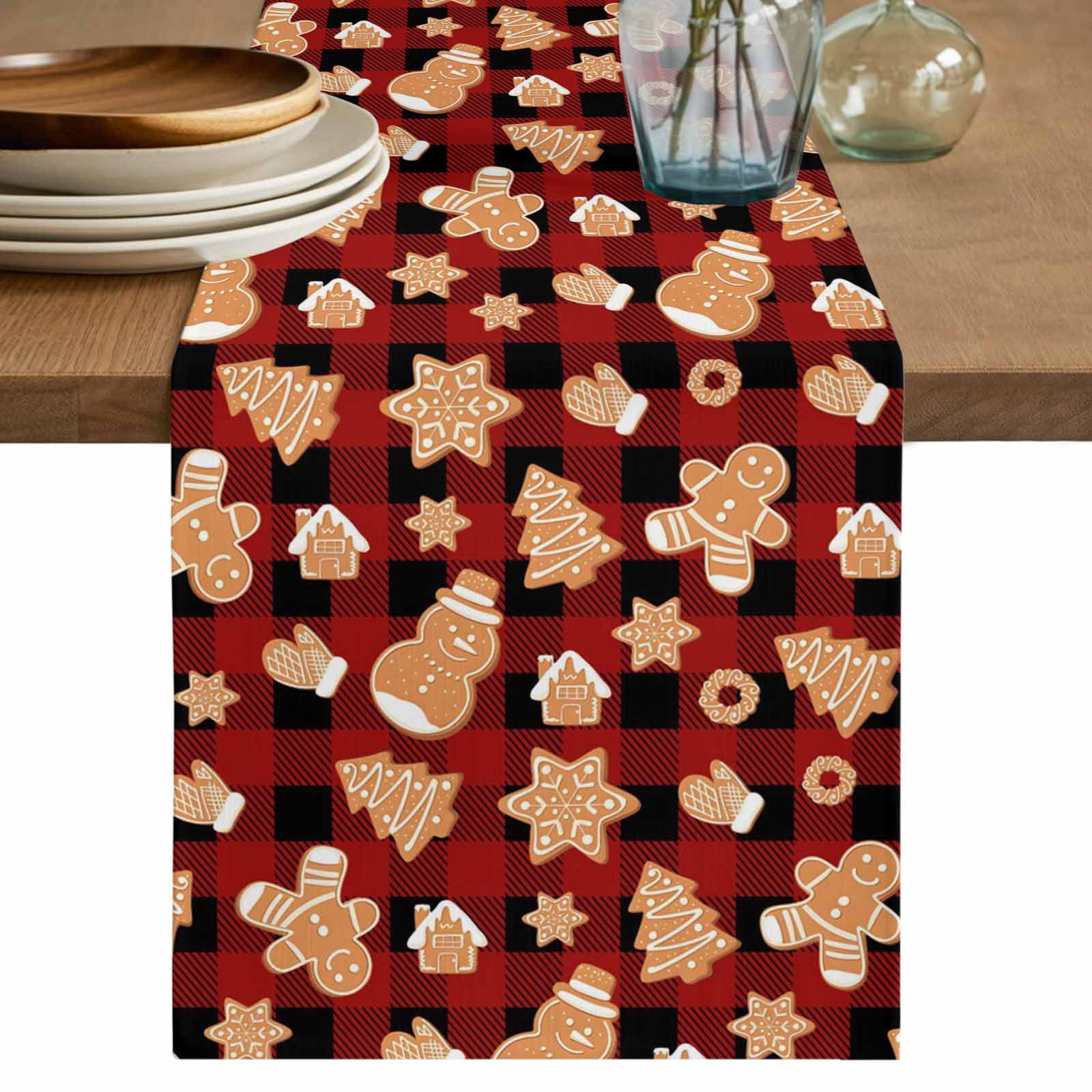 Gingerbread Man Table Runner 72 Inches, Christmas Red Black Buffalo ...