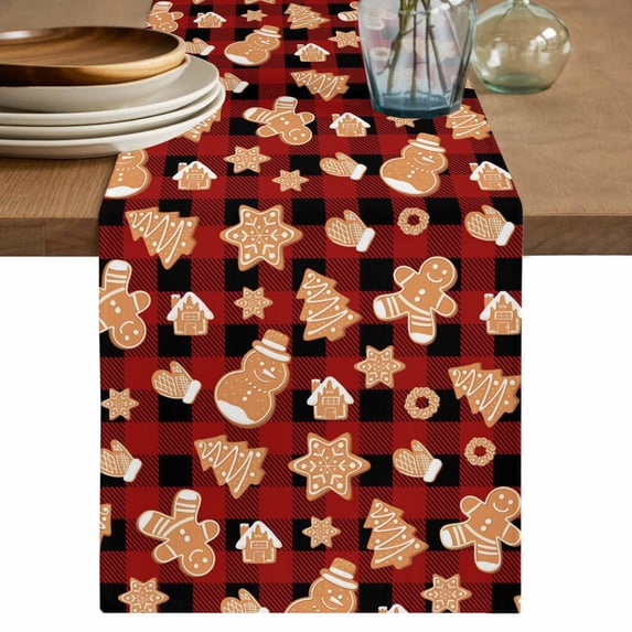 Gingerbread Man Table Runner 72 Inches, Christmas Red Black Buffalo ...