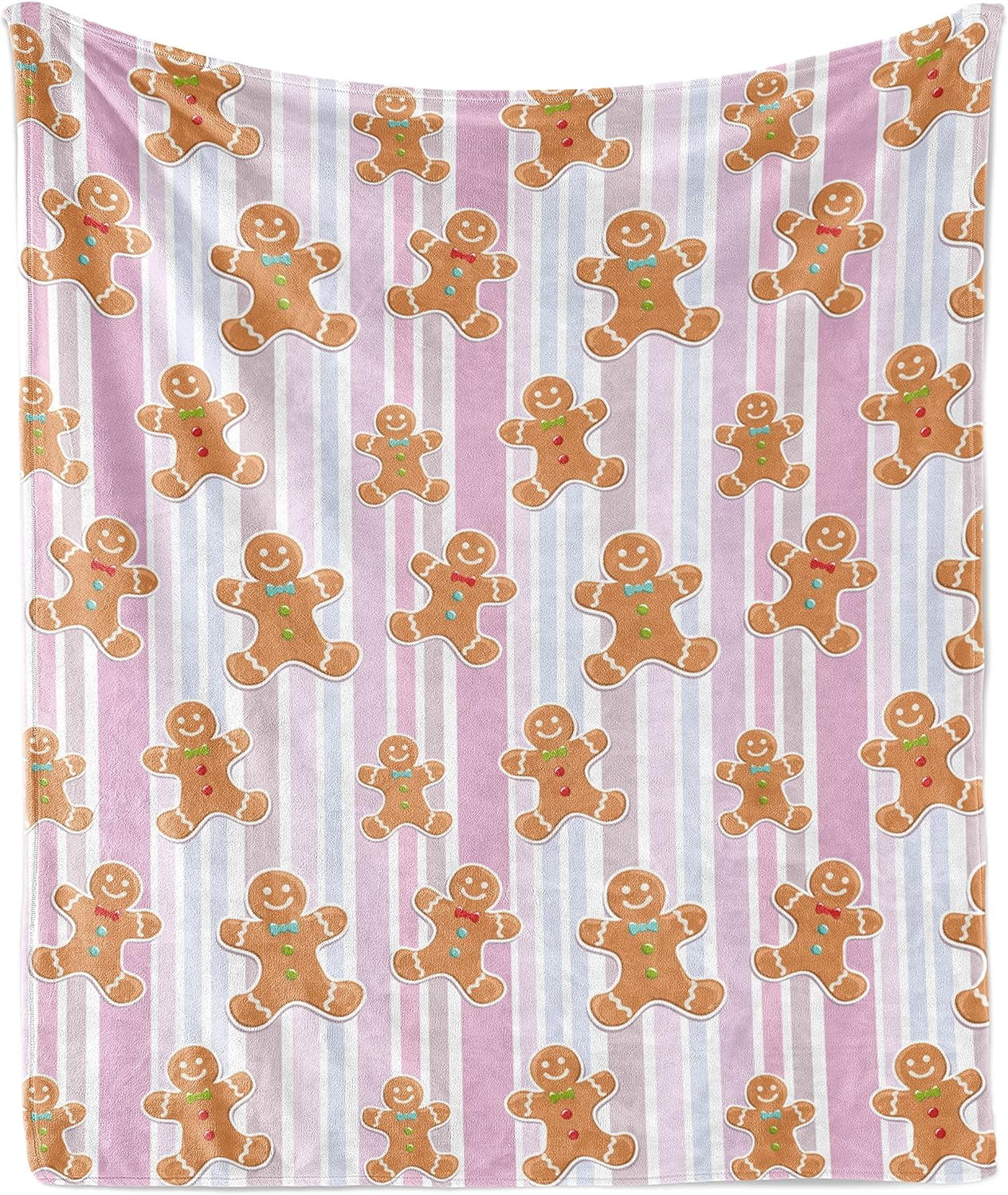 Gingerbread Man Throw Blanket, Pattern with Pastel Colored Striped ...