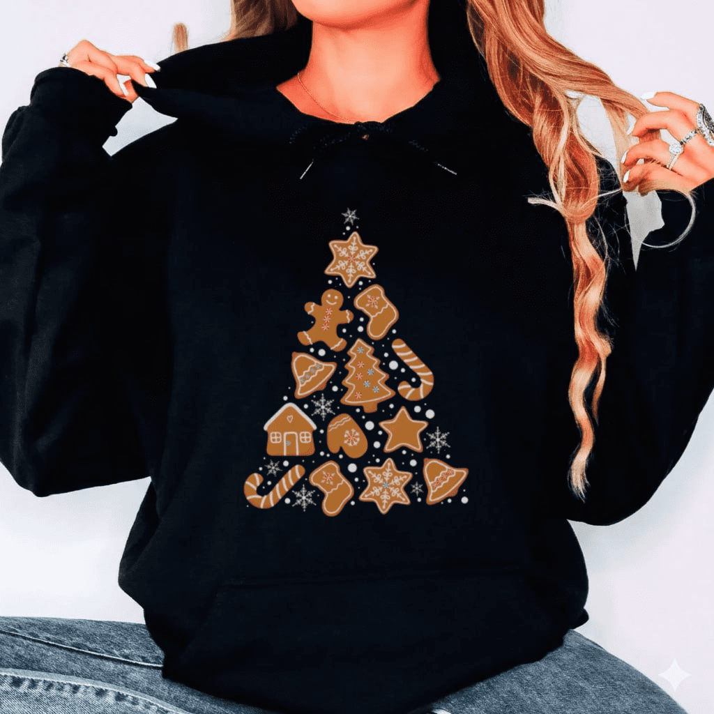 Gingerbread Man Tree Holiday Winter Baker Festive Christmas Gift Hoodie ...