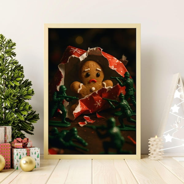 Gingerbread Man Under Fire Poster, Christmas Poster For- Wall Art Print ...