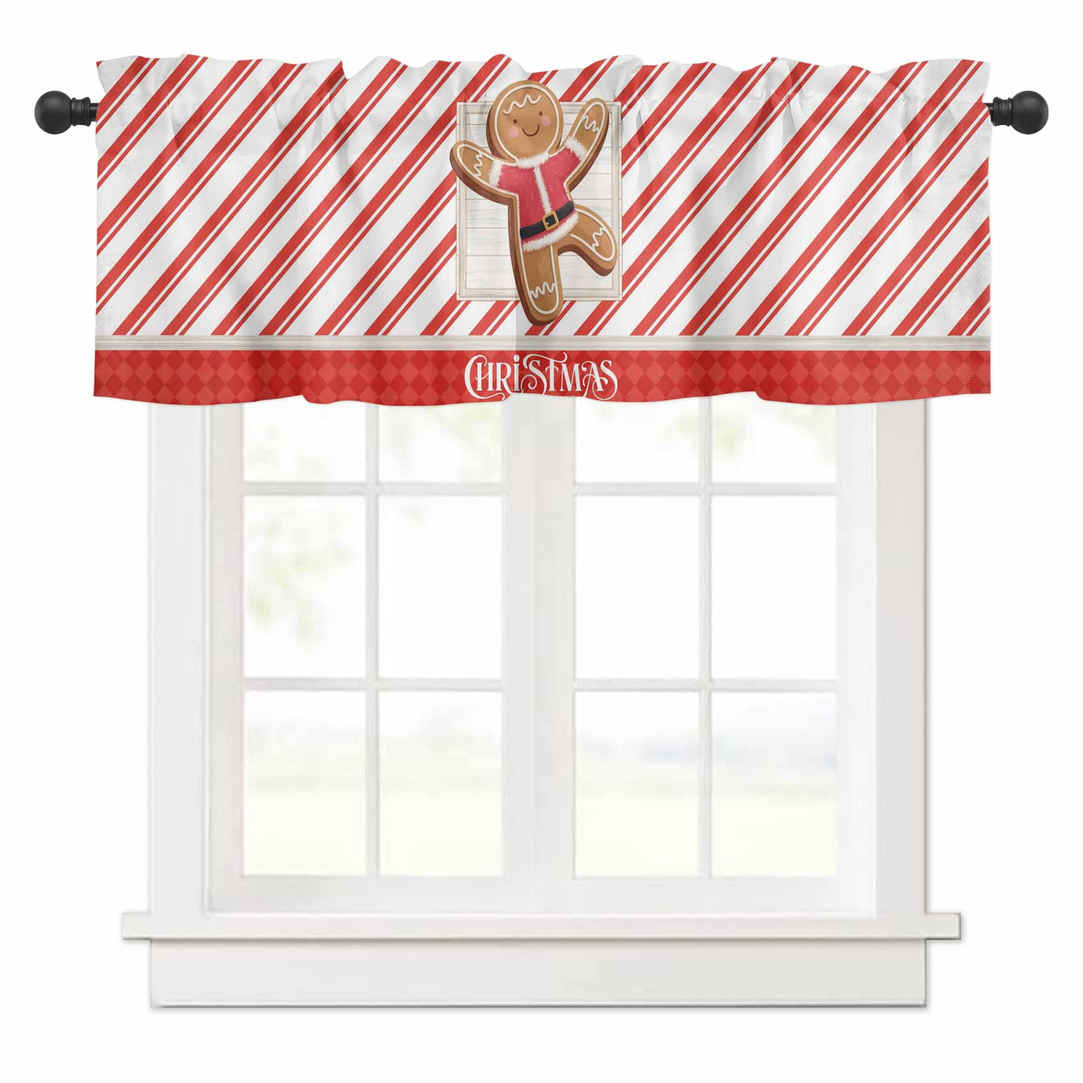 Gingerbread Man Valances for Windows Christmas Cute Red Striped Merry ...
