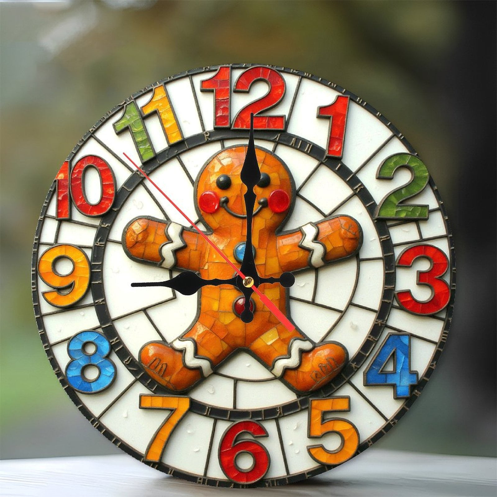 Gingerbread Man Wall Clock Decorative Home Accent 10-Inch Silent Wooden ...