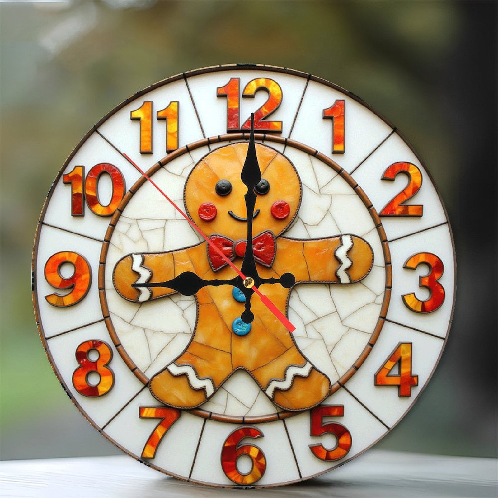 Gingerbread Man Wall Clock Decorative Timepiece 10-Inch Silent Wooden ...