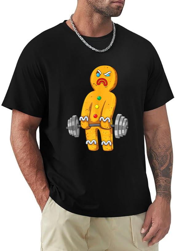 Gingerbread Man Weightlifting Funny Christmas Gym Workout Humor T-shirt ...