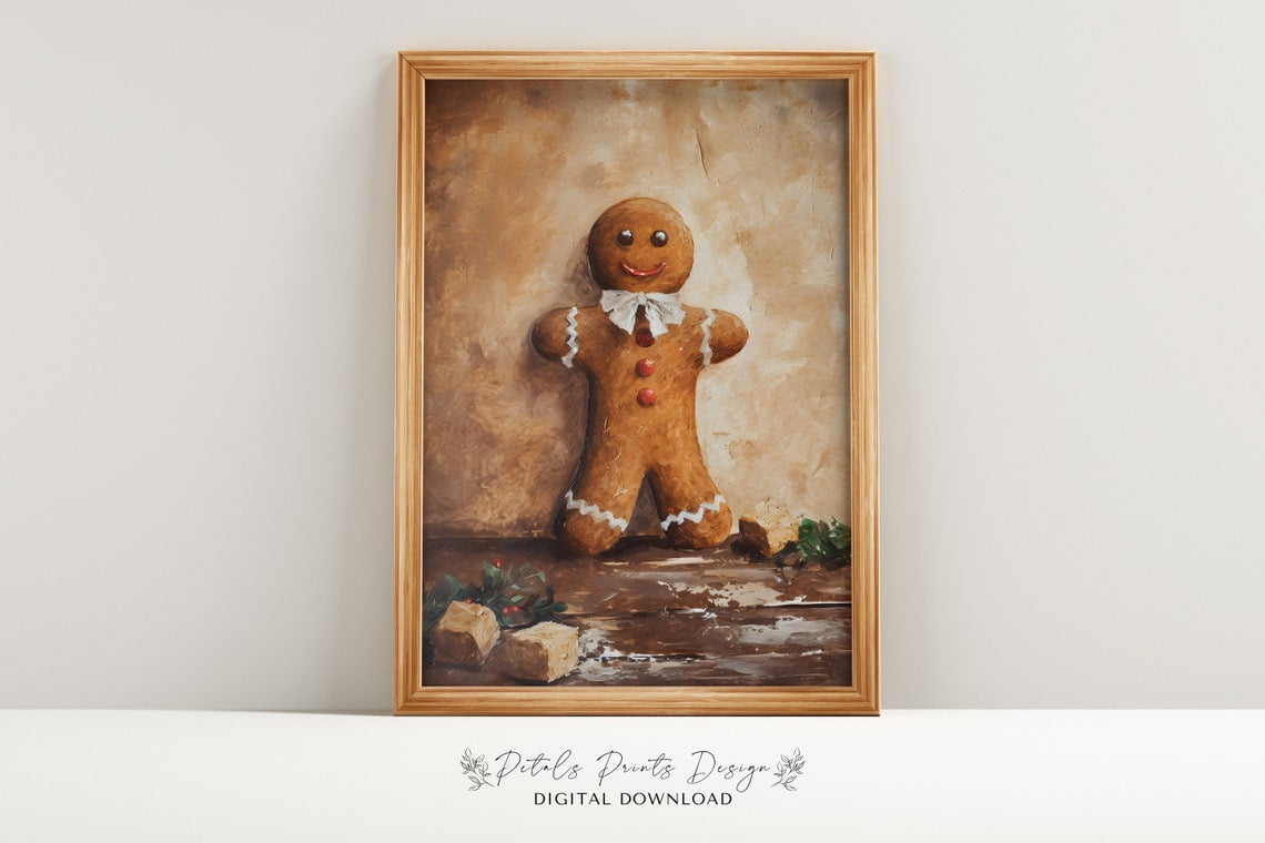 Gingerbread Man Winter Art, Vintage Still Life Home Decor #1848 ...