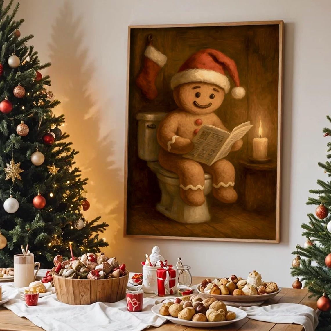 Gingerbread Man Winter Bathroom Art Poster UNFRAMED Poster, Wall Art ...