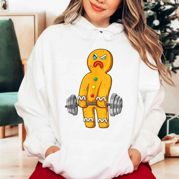 Gingerbread Man Workout Holiday Fitness Cartoon Art Unisex Hoodie up to ...
