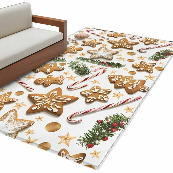 Gingerbread Man Xmas Tree Area Rug 2.7x5ft Pine Needle Star Candy Non ...