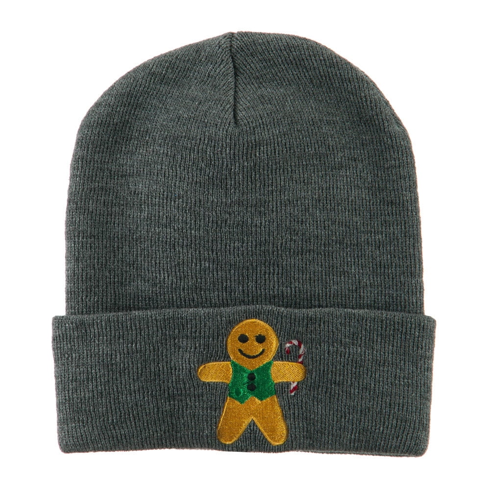 Gingerbread Man with Candy Cane Embroidered Beanie - Grey OSFM ...