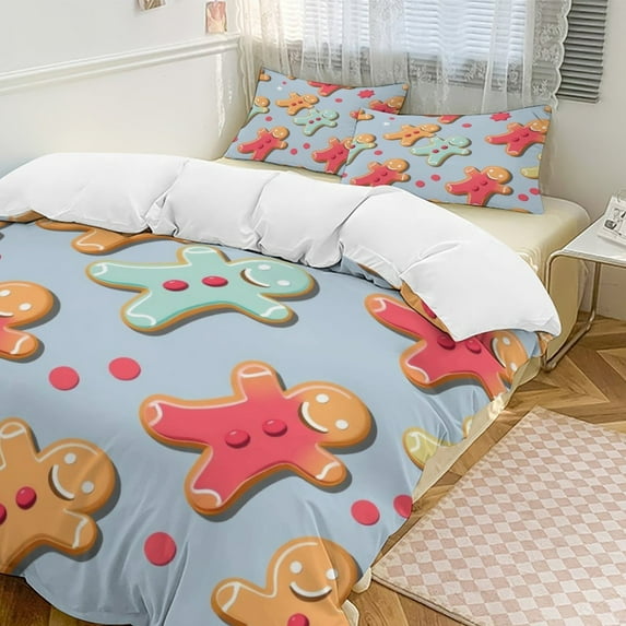 Gingerbread Men Festive Background Pattern Bedding Duvet Cover Set 3 ...
