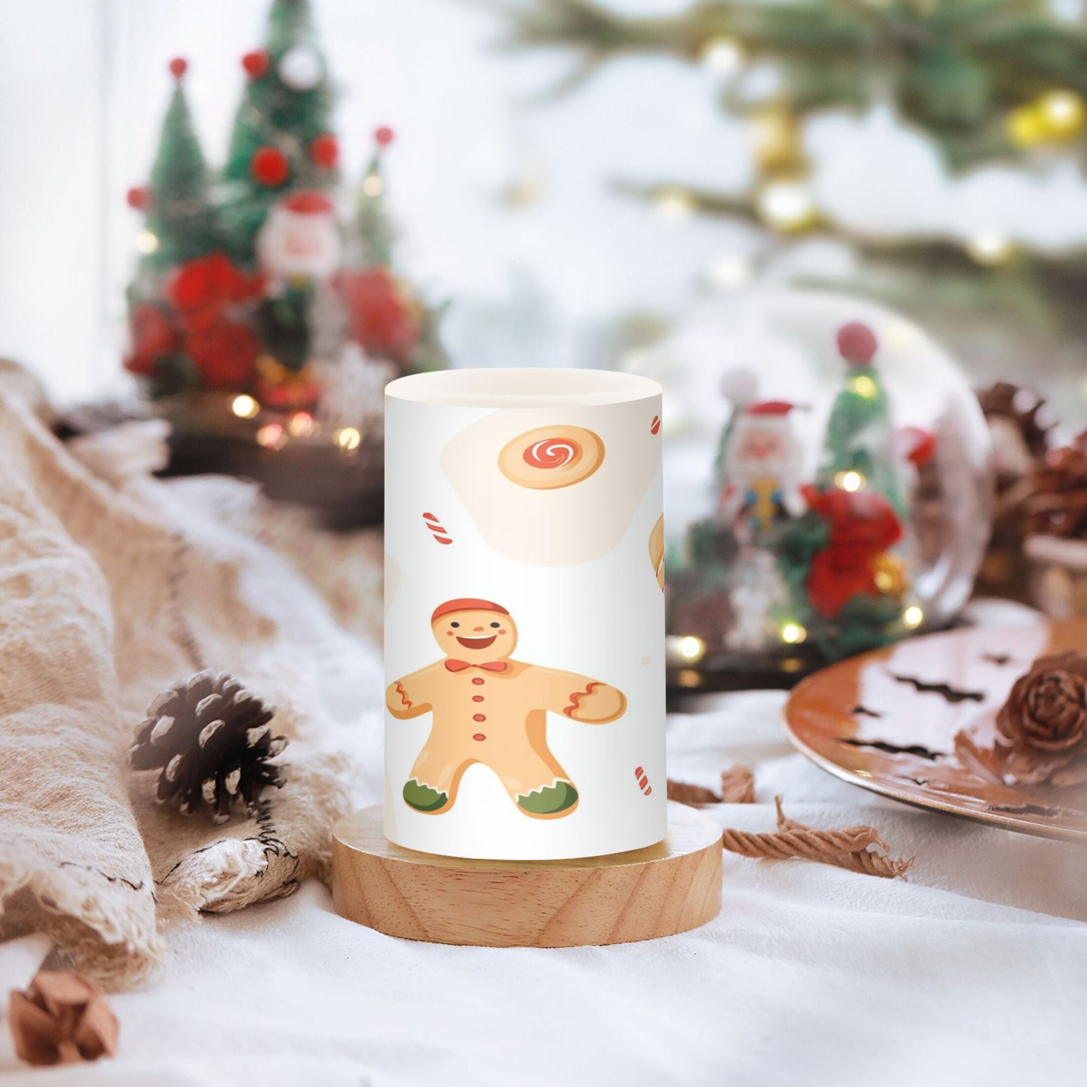 Gingerbread Men and Candies Set of 2 Flameless LED Candles Remote and ...