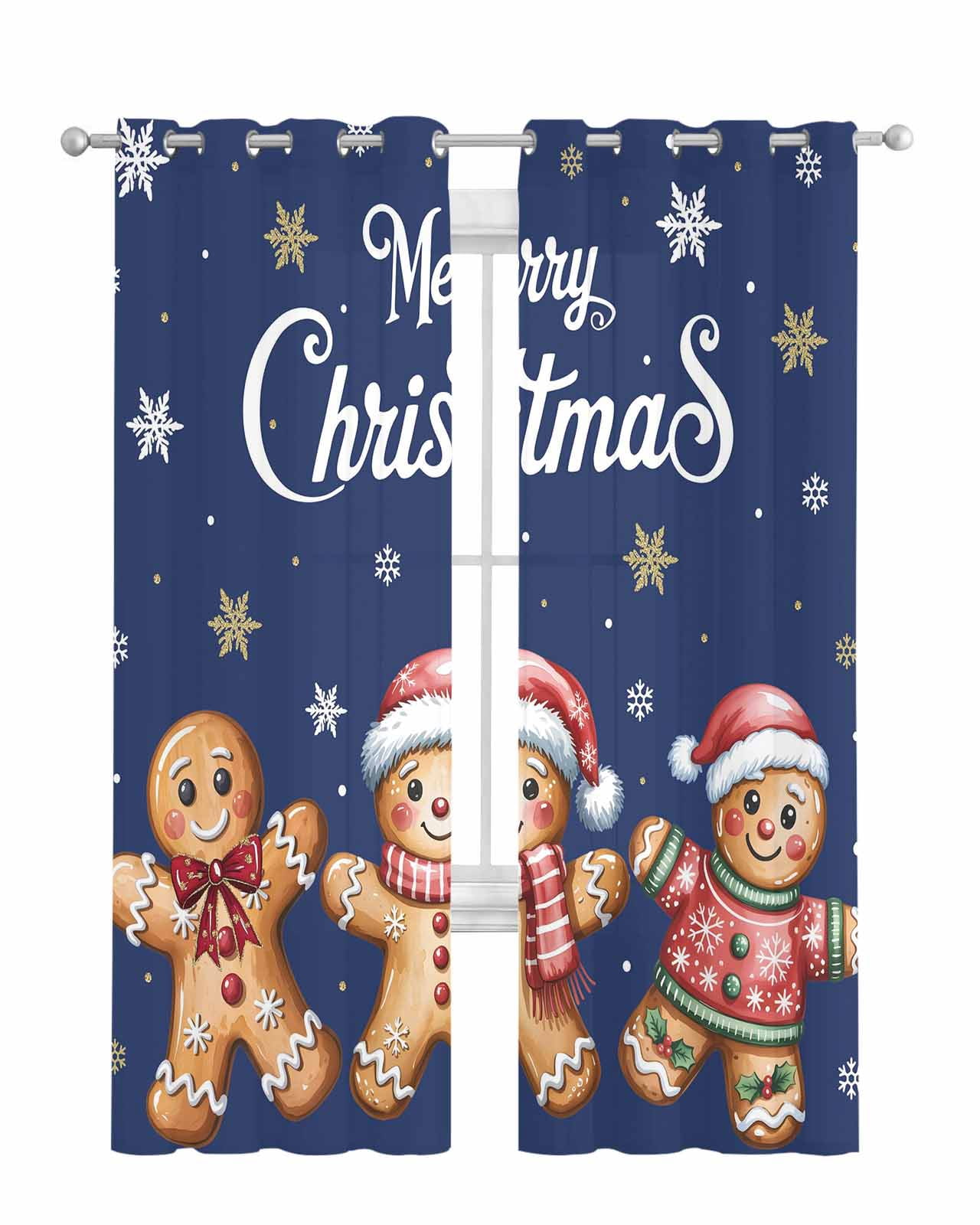 Gingerbread Navy Blue Sheer Curtains 84 Inch Length 2 Panels Set for ...