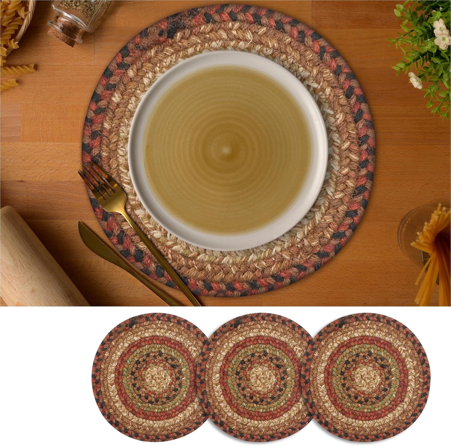 Gingerbread Pot Holders Trivets 8" Pack of 3 Jute Trivet Mat for Hot ...