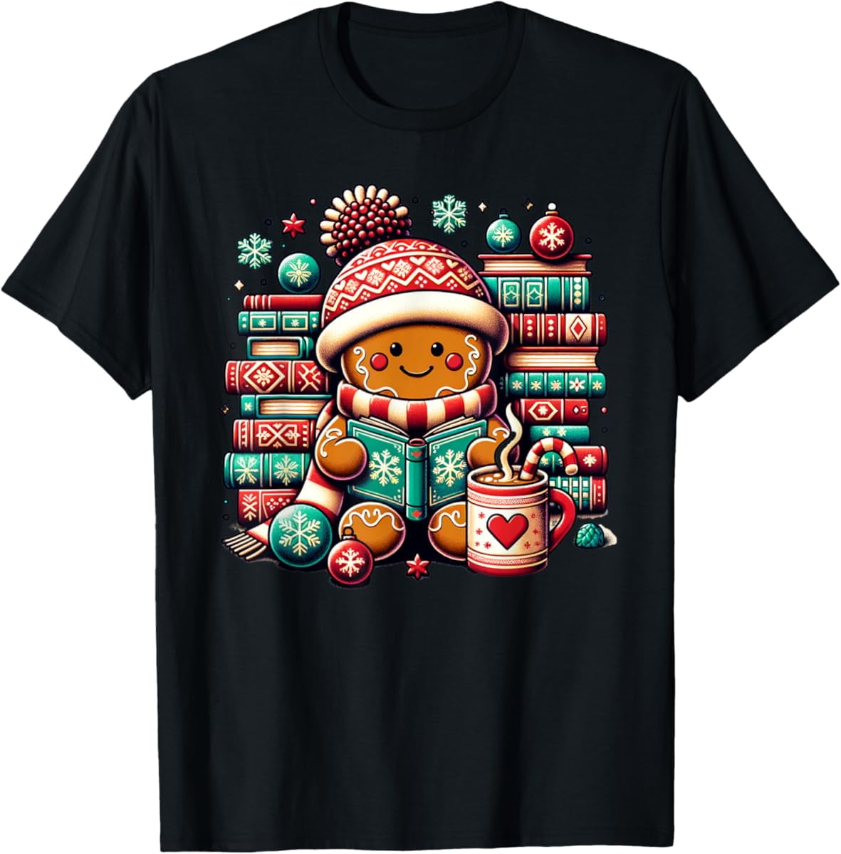 Gingerbread Reading Book Lovers Bookworm Librarian T-Shirt - Walmart.com