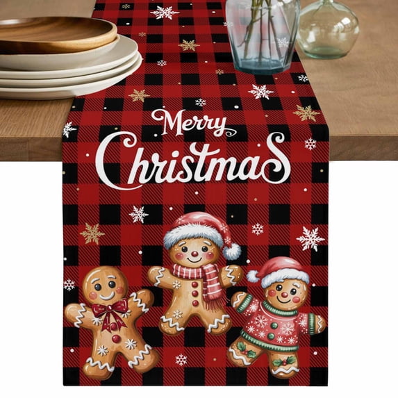 Gingerbread Red Plaid Table Runner 90 Inches, Christmas Winter ...