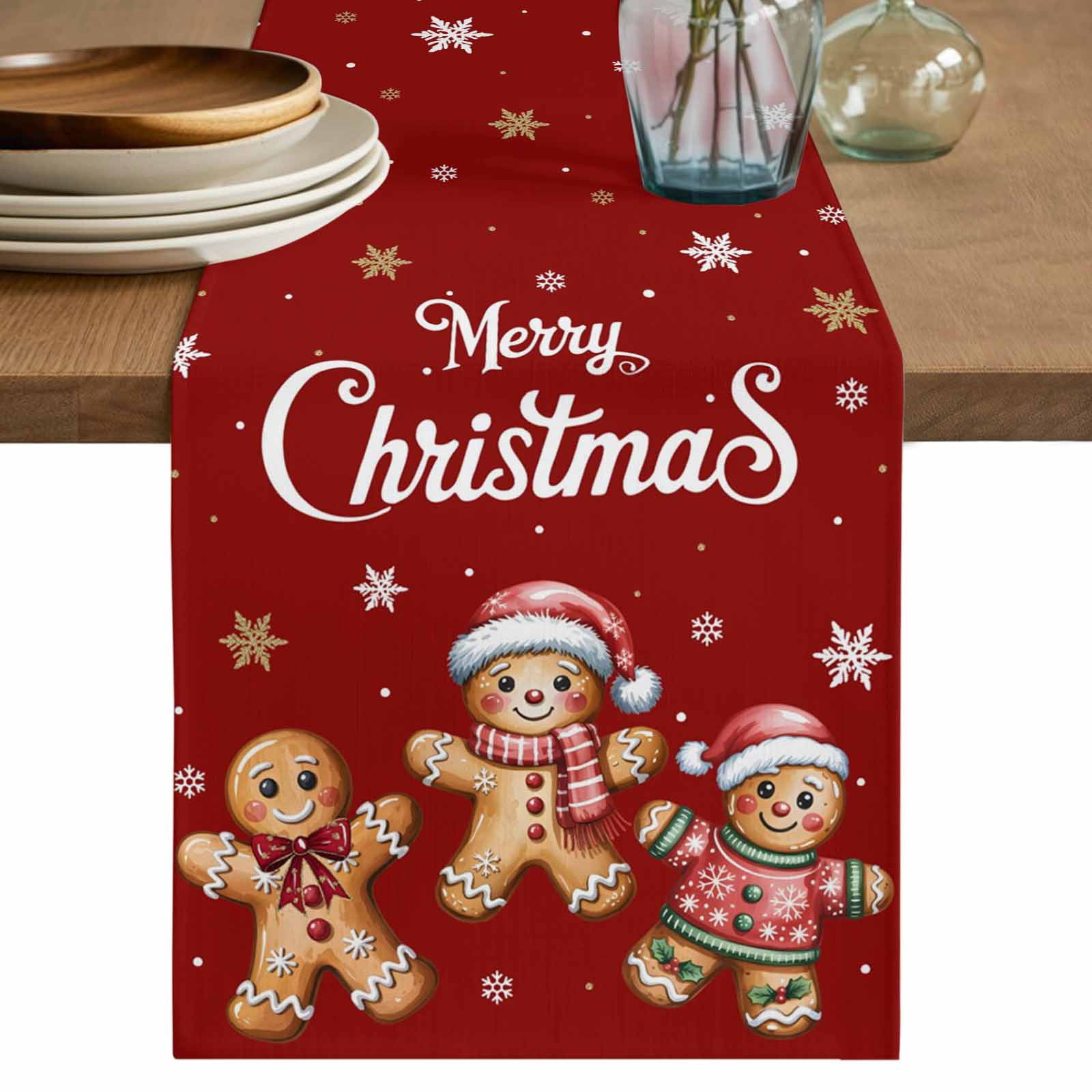 Gingerbread Red Table Runner 72 Inches, Christmas Winter Snowflake Bed ...