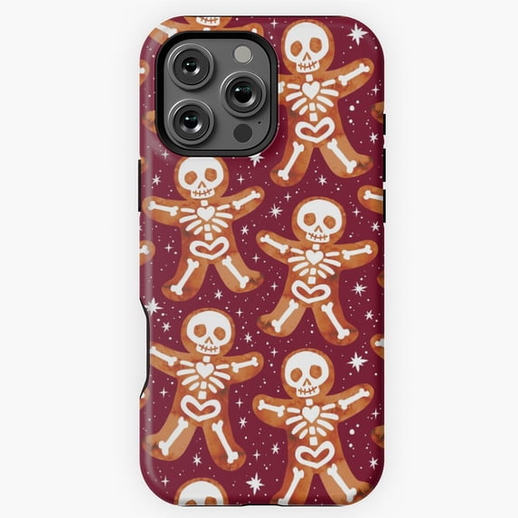 Gingerbread Skeletons Maroon Phone Case for iPhone 16 15 14 13 12 11 ...
