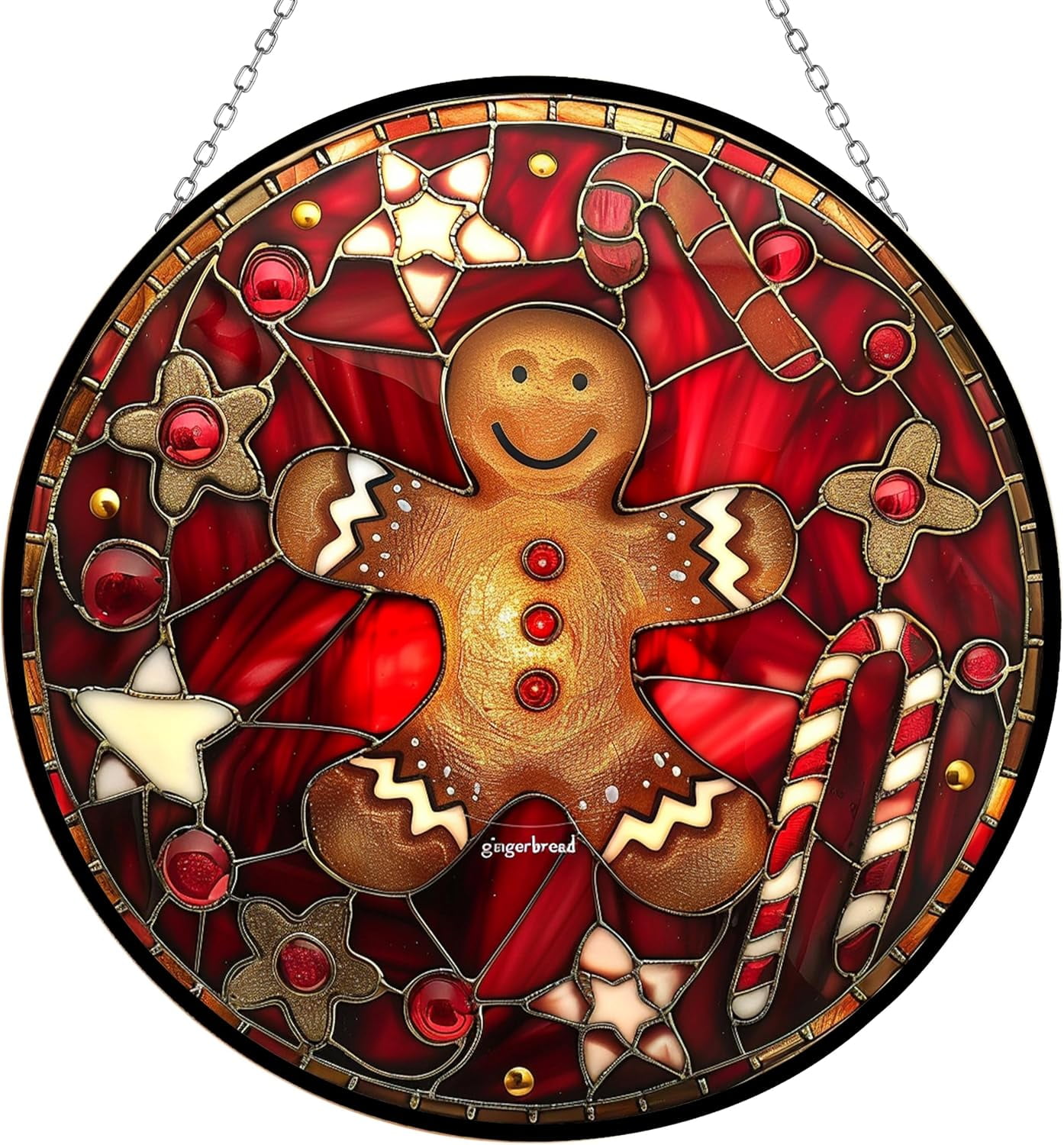 Gingerbread Stained Glass Window Hanging Suncatcher Stained Glass Home ...