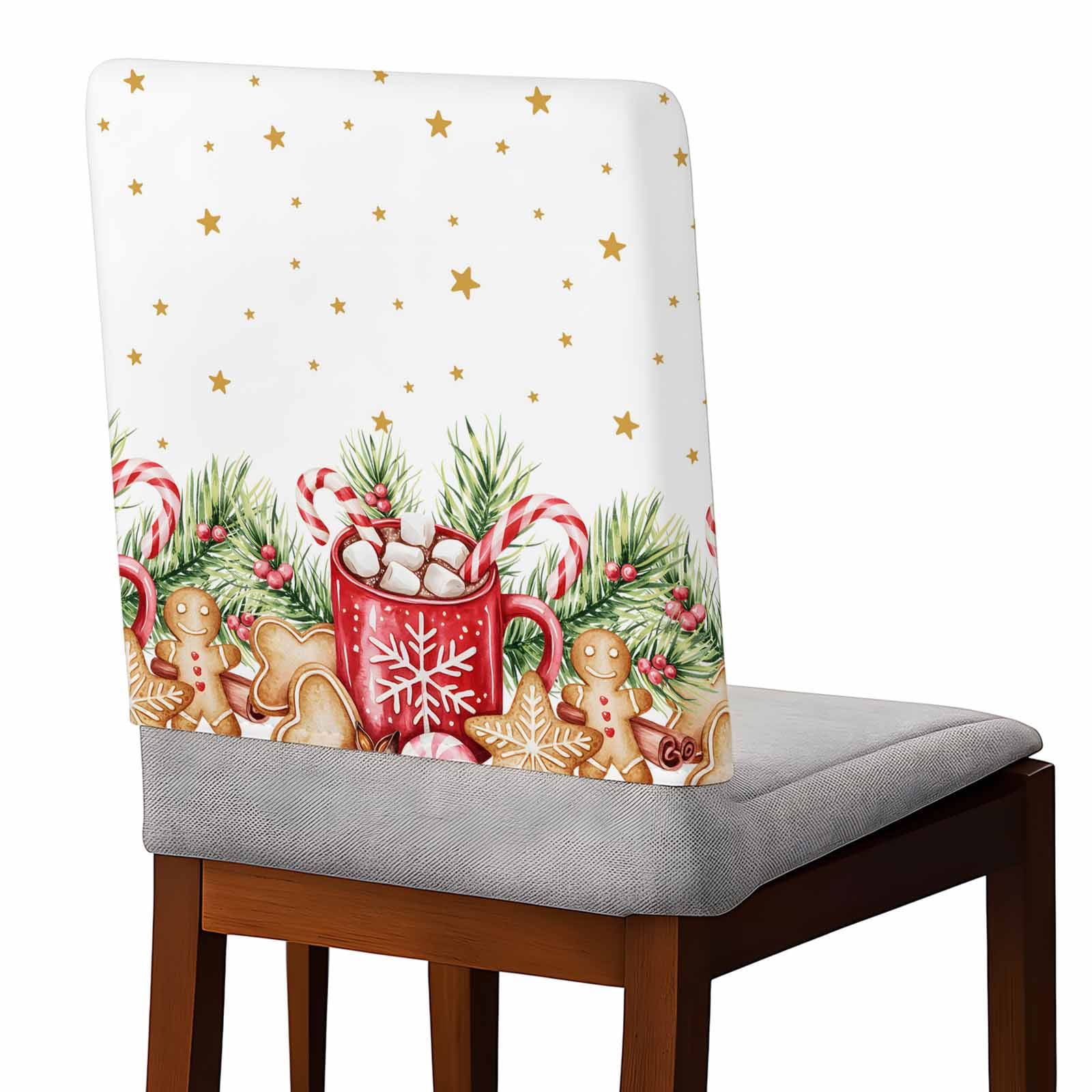 Gingerbread Star Candy Cane Chair Covers Set of 8 Holly Berry Hot Cocoa ...
