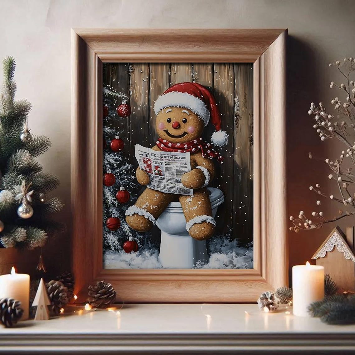 Gingerbread Winter Wall Art Bathroom Decor UNFRAMED Poster, Wall Art ...