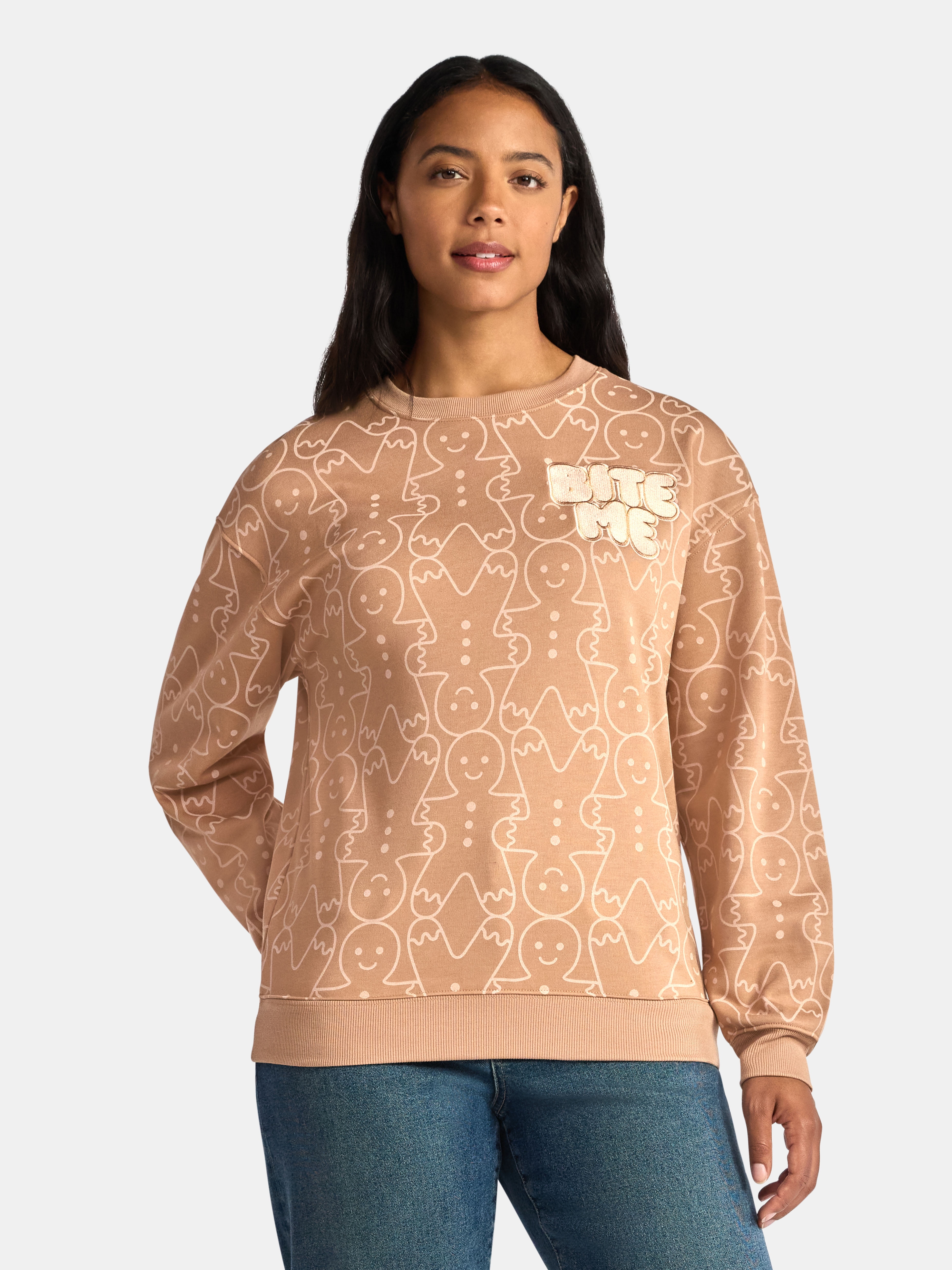 Gingerbread Man Women's Graphic Print Sweatshirt with Long Sleeves ...