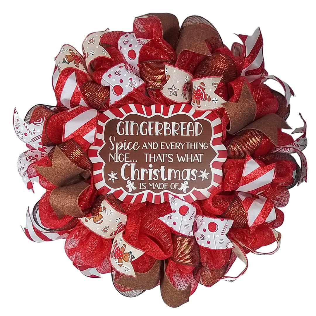 Gingerbread Wreath | Outdoor Christmas Wreath | Mesh Front Door Wreath ...